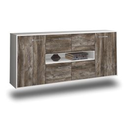 Stil.Zeit Sideboard Stamford | Korpus Weiß | Treibholz hängend mit Griffen (180x79x35cm)