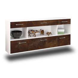 Stil.Zeit Sideboard Clarksville | Korpus Weiß | Rost hängend mit Griffen (180x79x35cm)