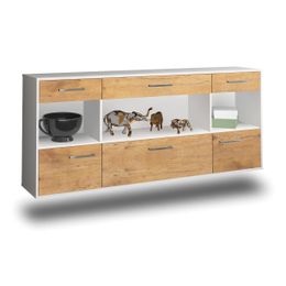 Stil.Zeit Sideboard Clarksville | Korpus Weiß | Eiche hängend mit Griffen (180x79x35cm)