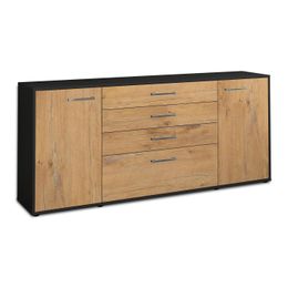 Stil.Zeit Sideboard Eleni | Korpus Anthrazit | Eiche mit Griffen (180x79x35cm)