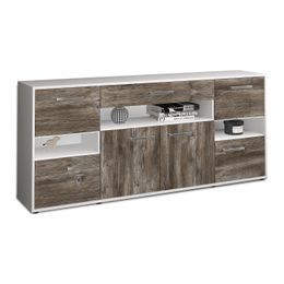 Stil.Zeit Sideboard Ginevra | Korpus Weiß | Treibholz mit Griffen (180x79x35cm)