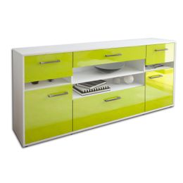 Stil.Zeit Sideboard Gina | Korpus Weiß | Gruen mit Griffen (180x79x35cm)