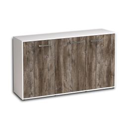 Stil.Zeit Sideboard Delia | Korpus Weiß | Treibholz mit Griffen (136x79x35cm)