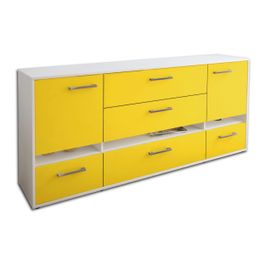 Stil.Zeit Sideboard Floriana | Korpus Weiß | Gelb mit Griffen (180x79x35cm)