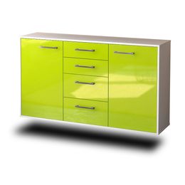 Stil.Zeit Sideboard Corona | Korpus Weiß | Grün hängend mit Griffen (136x79x35cm)