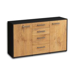 Stil.Zeit Sideboard Donna | Korpus Anthrazit | Eiche mit Griffen (136x79x35cm)