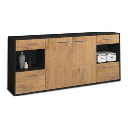 Stil.Zeit Sideboard Gabriella | Korpus Anthrazit | Eiche mit Griffen (180x79x35cm)