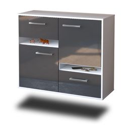 Stil.Zeit Sideboard Irvine | Korpus Weiß | Grau hängend mit Griffen (92x79x35cm)