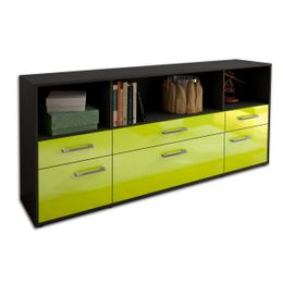 Stil.Zeit Sideboard Estella | Korpus Anthrazit | Gruen mit Griffen (180x79x35cm)