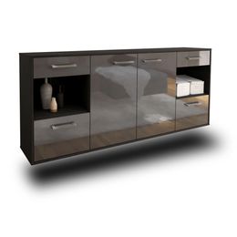 Stil.Zeit Sideboard Charleston | Korpus Anthrazit | Grau hängend mit Griffen (180x79x35cm)