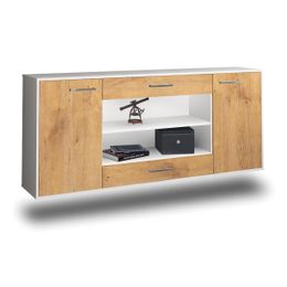 Stil.Zeit Sideboard Olathe | Korpus Weiß | Eiche hängend mit Griffen (180x79x35cm)