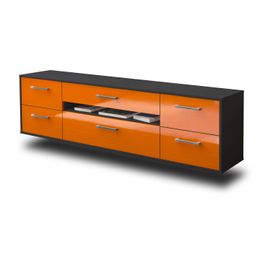 Stil.Zeit Lowboard Reno | Korpus Anthrazit | Orange mit Griffen (180x49x35cm)