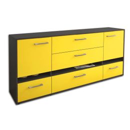 Stil.Zeit Sideboard Floriana | Korpus Anthrazit | Gelb mit Griffen (180x79x35cm)