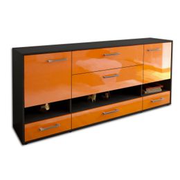 Stil.Zeit Sideboard Florentina | Korpus Anthrazit | Orange mit Griffen (180x79x35cm)