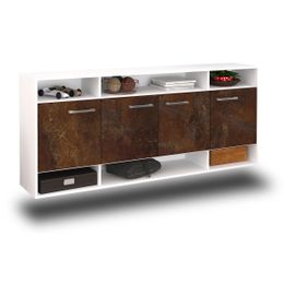 Stil.Zeit Sideboard Provo | Korpus Weiß | Rost hängend mit Griffen (180x79x35cm)