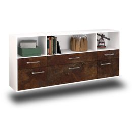 Stil.Zeit Sideboard Cary | Korpus Weiß | Rost hängend mit Griffen (180x79x35cm)