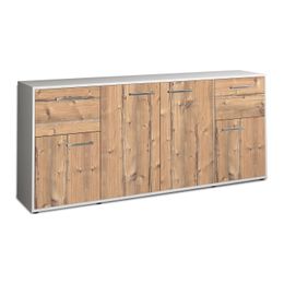 Stil.Zeit Sideboard Gemma | Korpus Weiß | Pinie mit Griffen (180x79x35cm)