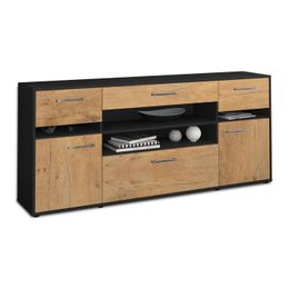 Stil.Zeit Sideboard Gina | Korpus Anthrazit | Eiche mit Griffen (180x79x35cm)