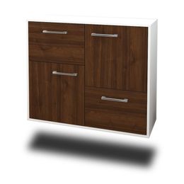 Stil.Zeit Sideboard Fremont | Korpus Weiß | Walnuss hängend mit Griffen (92x79x35cm)