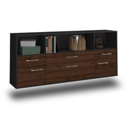 Stil.Zeit Sideboard Cary | Korpus Anthrazit | Walnuss hängend mit Griffen (180x79x35cm)