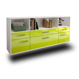 Stil.Zeit Sideboard Cary | Korpus Weiß | Grün hängend mit Griffen (180x79x35cm)