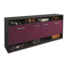 Stil.Zeit Sideboard Felia | Korpus Anthrazit | Lila mit Griffen (180x79x35cm)