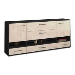 Stil.Zeit Sideboard Florentina | Korpus Anthrazit | Zeder mit Griffen (180x79x35cm)