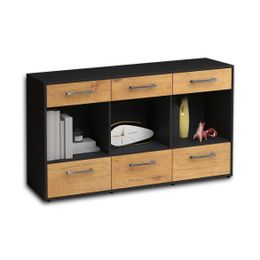 Stil.Zeit Sideboard Efisia | Korpus Anthrazit | Eiche mit Griffen (136x79x35cm)