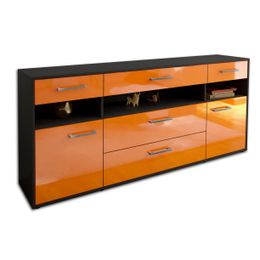 Stil.Zeit Sideboard Floria | Korpus Anthrazit | Orange mit Griffen (180x79x35cm)