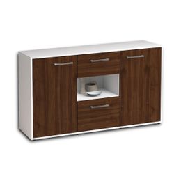 Stil.Zeit Sideboard Denise | Korpus Weiß | Walnuss mit Griffen (136x79x35cm)