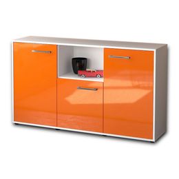 Stil.Zeit Sideboard Demetria | Korpus Weiß | Orange mit Griffen (136x79x35cm)