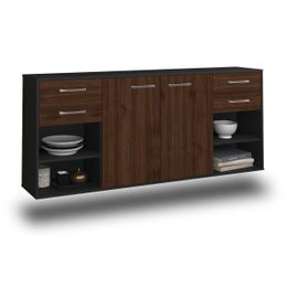 Stil.Zeit Sideboard Independence | Korpus Anthrazit | Walnuss hängend mit Griffen (180x79x35cm)