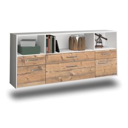 Stil.Zeit Sideboard Cary | Korpus Weiß | Pinie hängend mit Griffen (180x79x35cm)