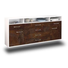 Stil.Zeit Sideboard Bellevue | Korpus Weiß | Rost hängend mit Griffen (180x79x35cm)