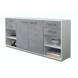 Stil.Zeit Sideboard Franka | Korpus Weiß | Beton mit Griffen (180x79x35cm)