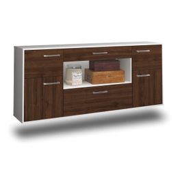 Stil.Zeit Sideboard Visalia | Korpus Weiß | Walnuss hängend mit Griffen (180x79x35cm)