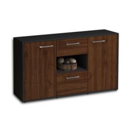 Stil.Zeit Sideboard Doriana | Korpus Anthrazit | Walnuss mit Griffen (136x79x35cm)