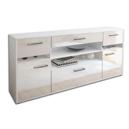 Stil.Zeit Sideboard Gina | Korpus Weiß | Weiß mit Griffen (180x79x35cm)