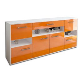 Stil.Zeit Sideboard Ginevra | Korpus Weiß | Orange mit Griffen (180x79x35cm)