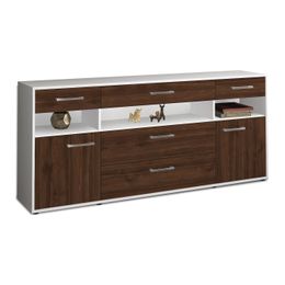 Stil.Zeit Sideboard Floria | Korpus Weiß | Walnuss mit Griffen (180x79x35cm)