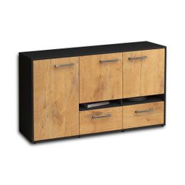 Stil.Zeit Sideboard Ebe | Korpus Anthrazit | Eiche mit Griffen (136x79x35cm)