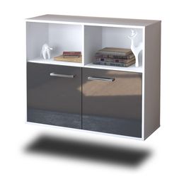 Stil.Zeit Sideboard Rochester | Korpus Weiß | Grau hängend mit Griffen (92x79x35cm)