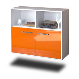 Stil.Zeit Sideboard Rochester | Korpus Weiß | Orange hängend mit Griffen (92x79x35cm)