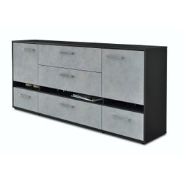 Stil.Zeit Sideboard Floriana | Korpus Anthrazit | Beton mit Griffen (180x79x35cm)