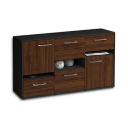 Stil.Zeit Sideboard Egizia | Korpus Anthrazit | Walnuss mit Griffen (136x79x35cm)