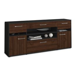 Stil.Zeit Sideboard Gina | Korpus Anthrazit | Walnuss mit Griffen (180x79x35cm)