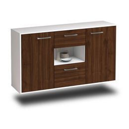 Stil.Zeit Sideboard Tallahassee | Korpus Weiß | Walnuss hängend mit Griffen (136x79x35cm)