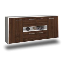 Stil.Zeit Sideboard Stamford | Korpus Weiß | Walnuss hängend mit Griffen (180x79x35cm)