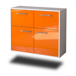 Stil.Zeit Sideboard Gilbert | Korpus Weiß | Orange hängend mit Griffen (92x79x35cm)