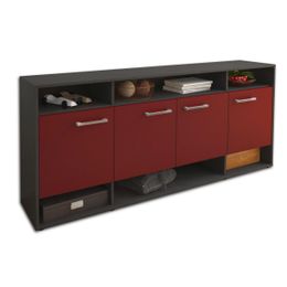 Stil.Zeit Sideboard Felia | Korpus Anthrazit | Bordeaux mit Griffen (180x79x35cm)